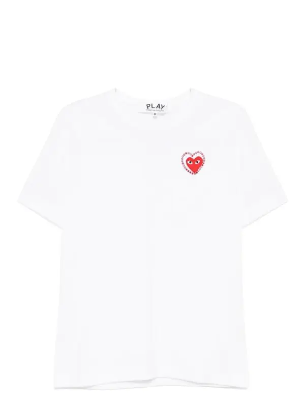 Comme Des Garçons Logo Printed Embellished T-shirt - White