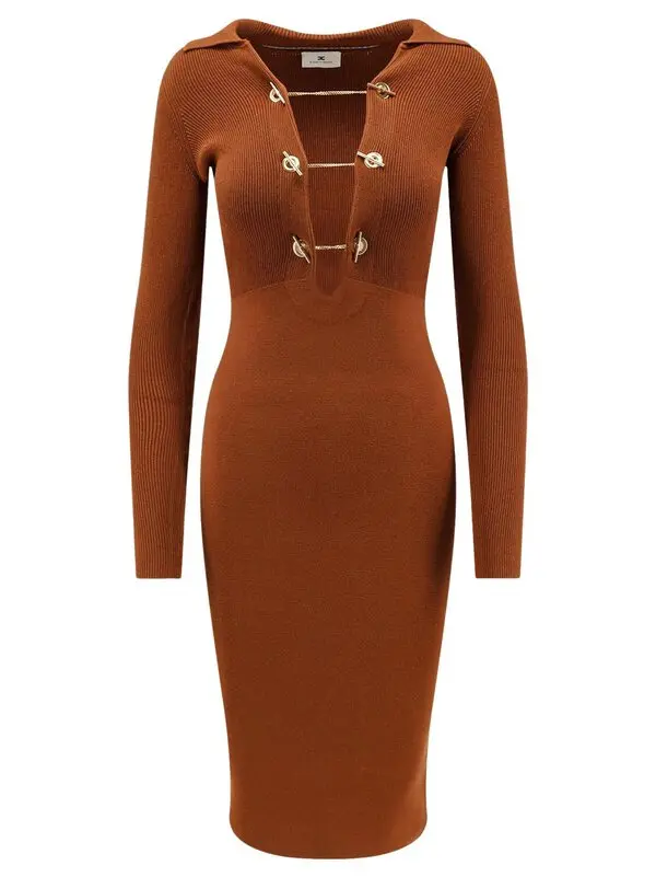 Elisabetta Franchi Lace-up Knitted Midi Dress - Brown