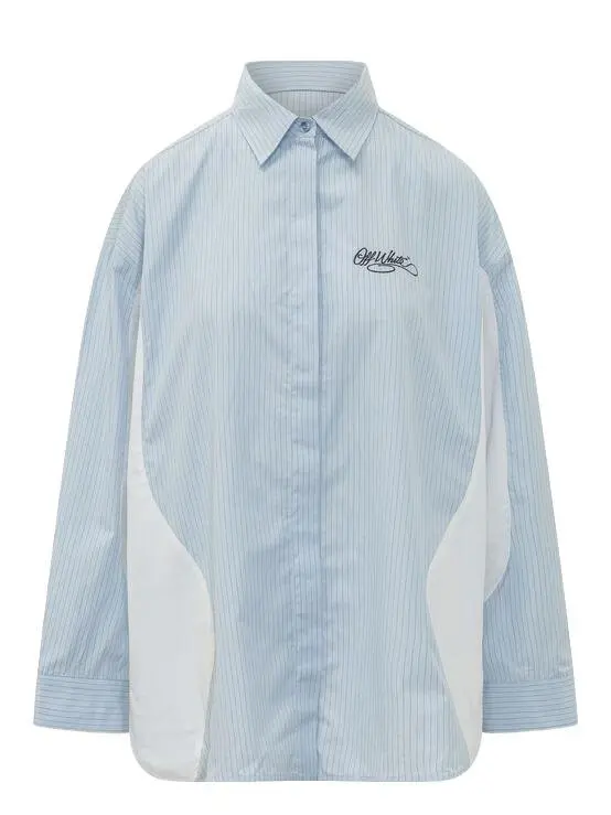 Off-White Long-sleeved Striped Shirt With Front Button Fastening - Blue