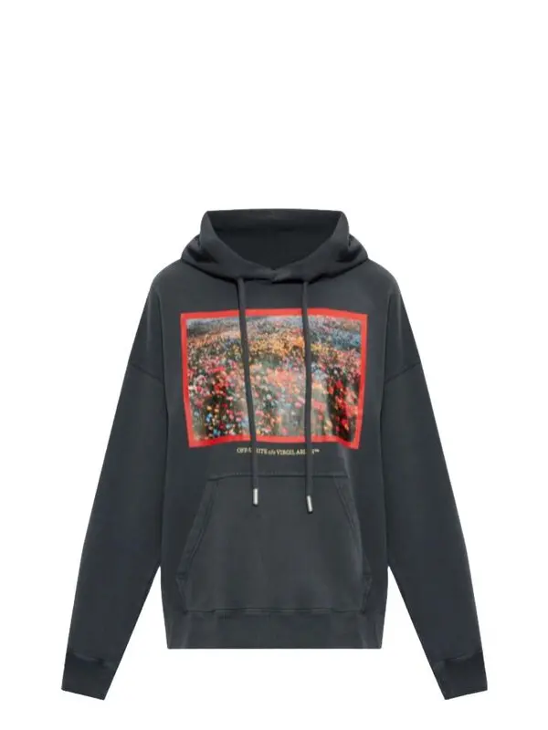 Off-White Hooded Sweatshirt With Graphic Print - Grey