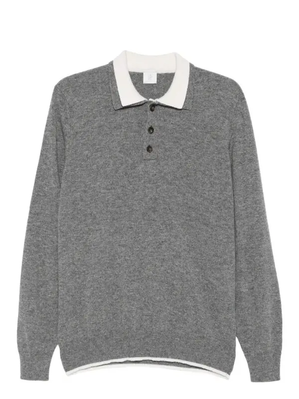 Eleventy Contrast-collar Long-sleeve Polo Shirt - Off-white