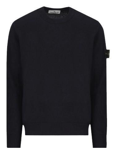 Stone Island Crew Neck Sweater With Ribbed Cuffs And Hem - Blue