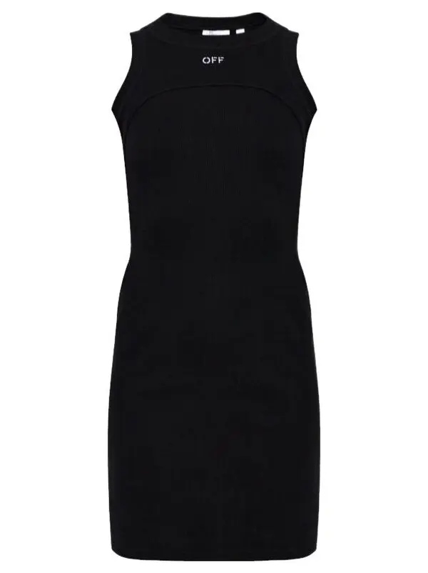 Off-White Sleeveless Crewneck Dress With Contrasting Logo - Black