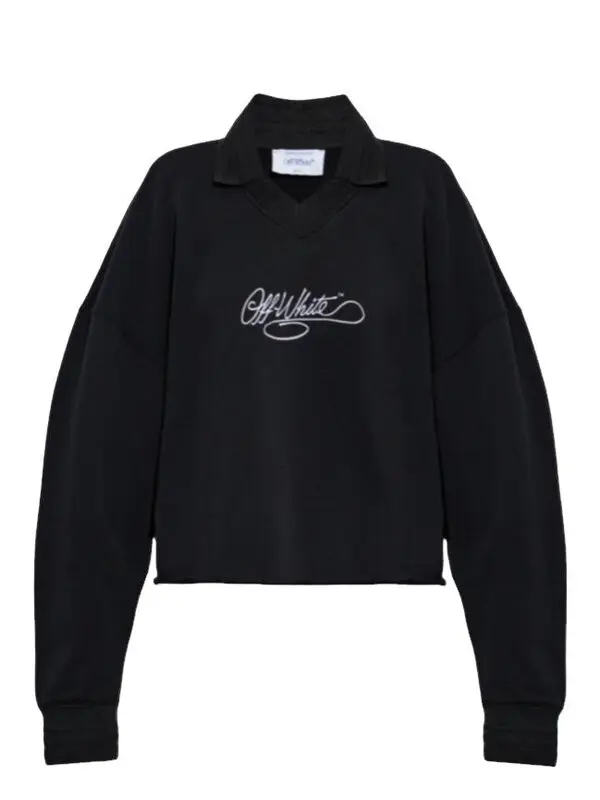 Off-White Long Sleeve Polo Shirt - Black