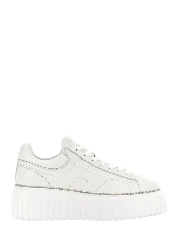 Hogan H-stripes Sneakers With Rhinestone Piping - White