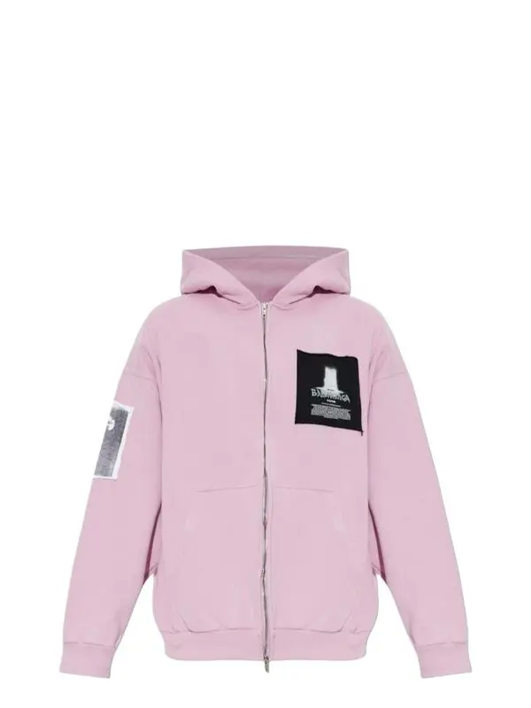 Balenciaga Long Sleeve Zip Up Hoodie - Pink