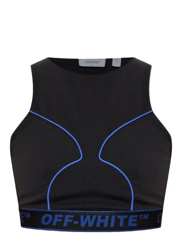 Off-White Cropped Sports Tank Top With Contrasting Logo - Black