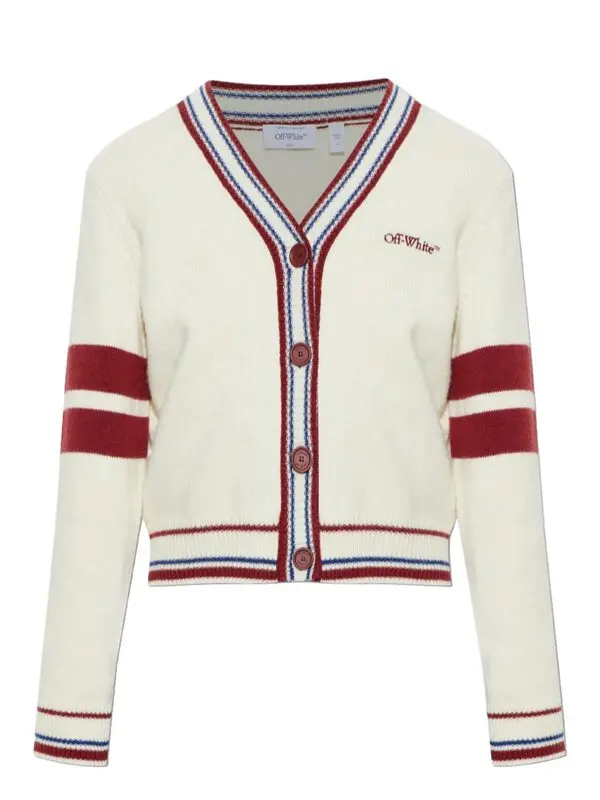 Off-White V-neck Long Sleeve Cardigan - Cream