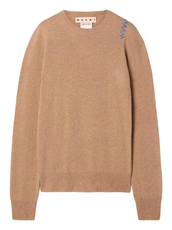 Marni Embroidered Crew Neck Sweater - Brown