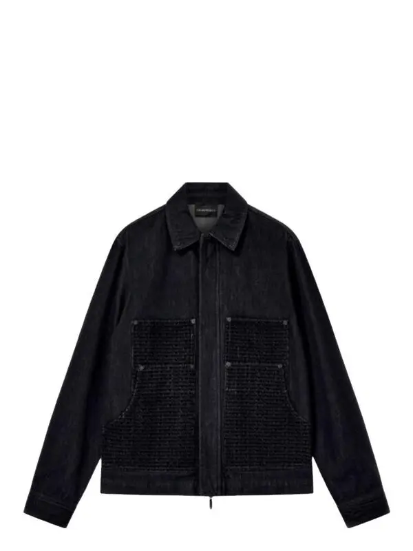 Emporio Armani Denim Jacket With Flocked Lettering Signature Capsule - Black