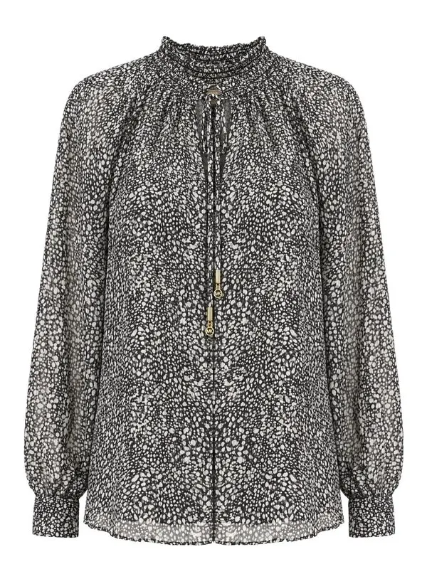 Michael Kors Tie Neck Printed Blouse - Black/bone
