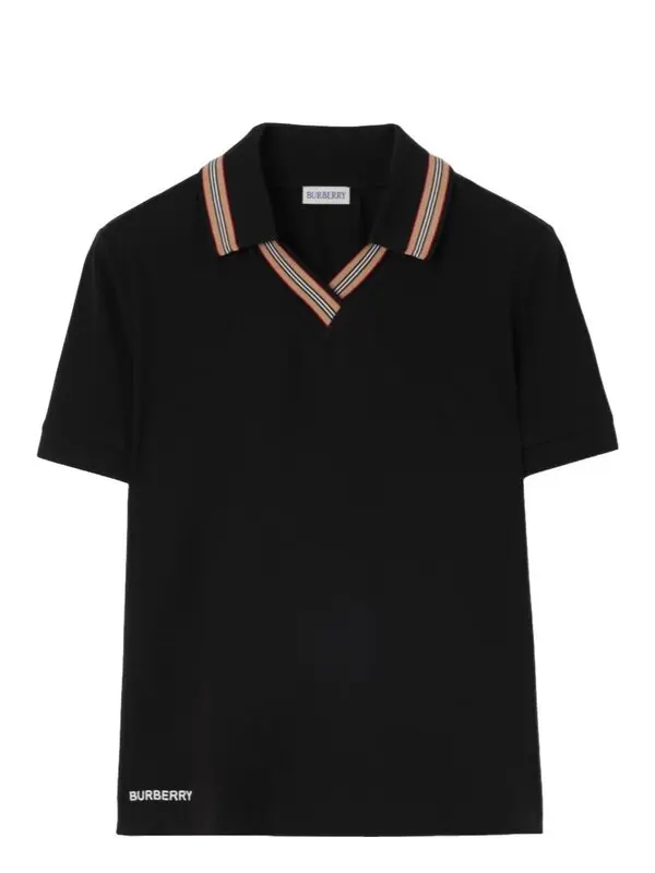 Burberry Icon Stripe Stretch Cotton Polo Shirt - Black