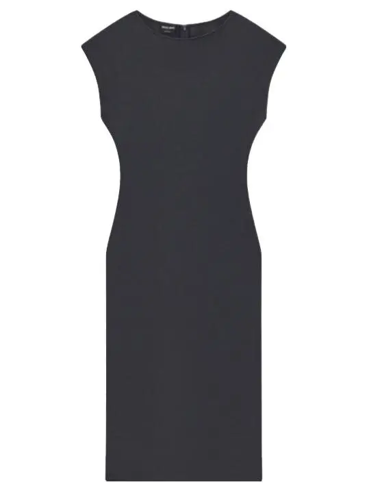 Giorgio Armani Short-sleeved Sheath Dress In Double-stretch Virgin Wool - Grey