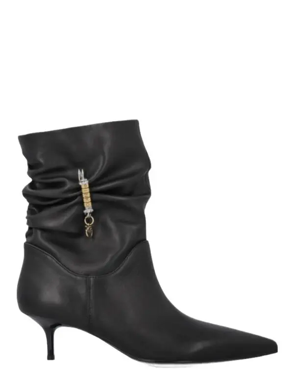 Pinko Ruched Logo-charm Ankle Boots - Black