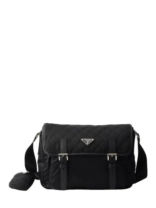 Prada Quilted Re-nylon Shoulder Bag With Saffiano Trim - Black