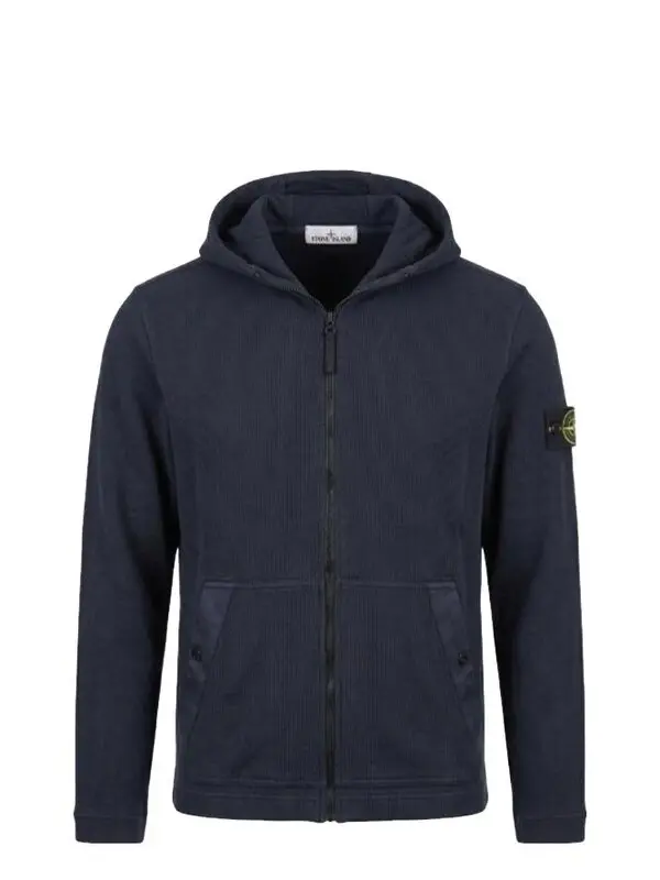 Stone Island Zip-up Hoodie With Logo Patch - Blue