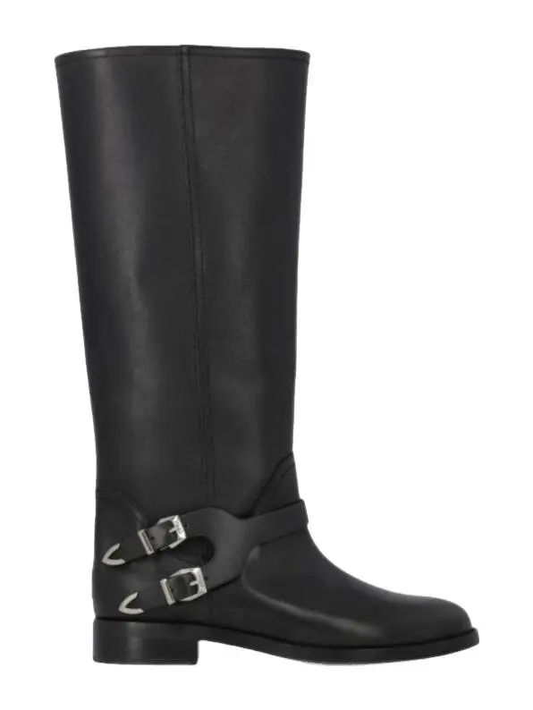 Pinko Buckled Leather Knee-high Boots - Black
