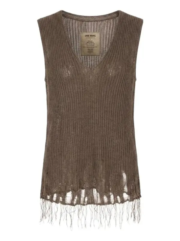 UMA WANG V-neck Sleeveless Knitted Vest - Dark Gray
