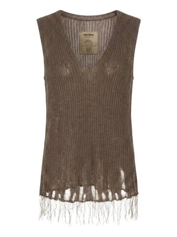 UMA WANG V-neck Sleeveless Knitted Vest - Dark Gray