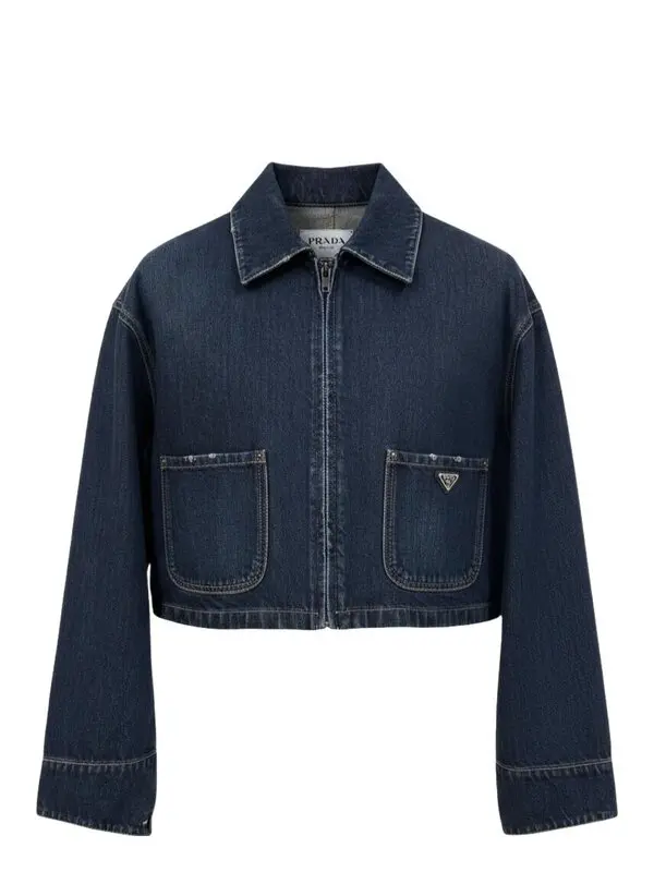 Prada Zip-up Denim Jacket With Patch Pockets - Blue