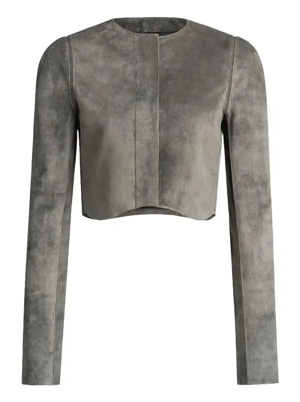 Alaïa Suede Goatskin Tailored Cropped Jacket - Grey