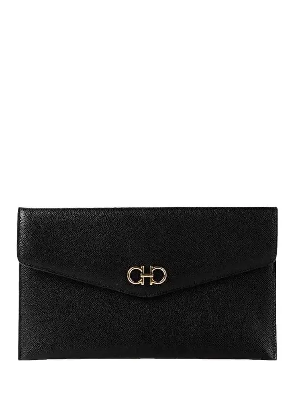 FERRAGAMO Logo Clamshell Clutch - Black