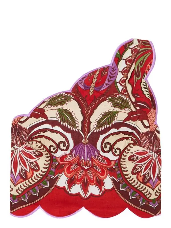 Farm Rio Odara One-shoulder Scalloped Lace Top - Red