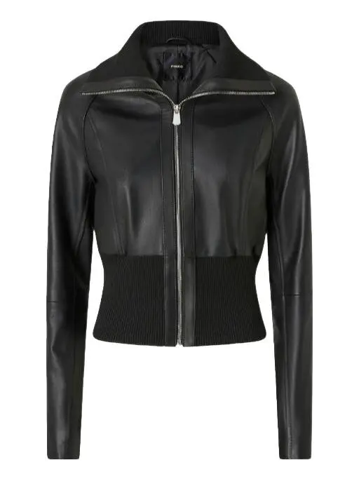 Pinko Gruviera Leather Zip-up Jacket - Black