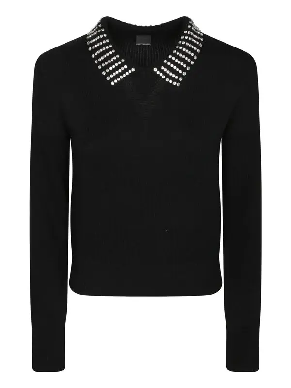 Pinko Embellished Collar Knitted Jumper - Black