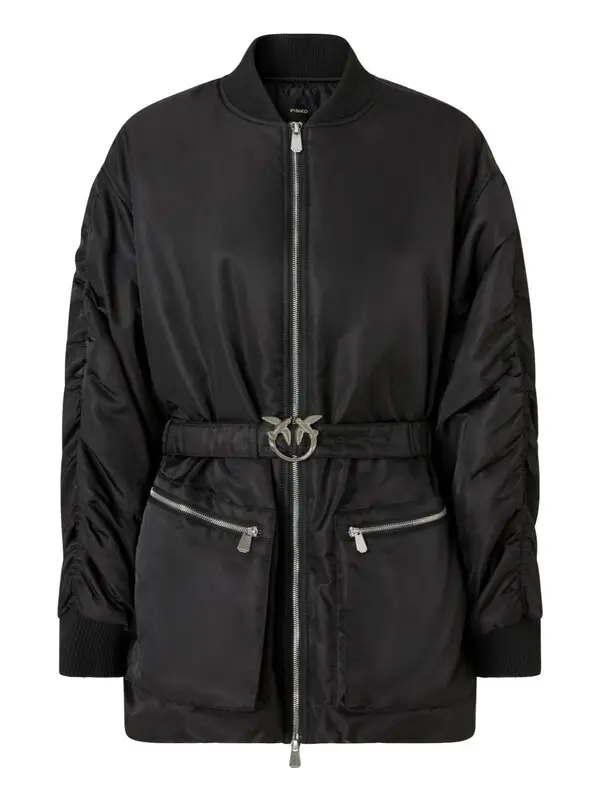 Pinko Logo Patch Gathered Sleeve Coat - Black