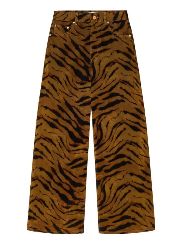 GANNI Zebra Printed Baggy Jeans - Brown