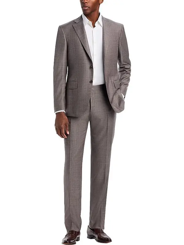 Canali Sienna Greige Regular Fit Denim Effect Tonal Stripe Suit - Beige