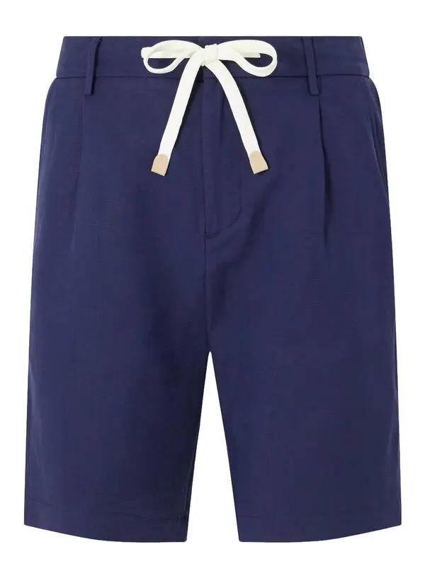 Eleventy Wide-leg Lyocell And Linen-blend Twill Shorts - Blue