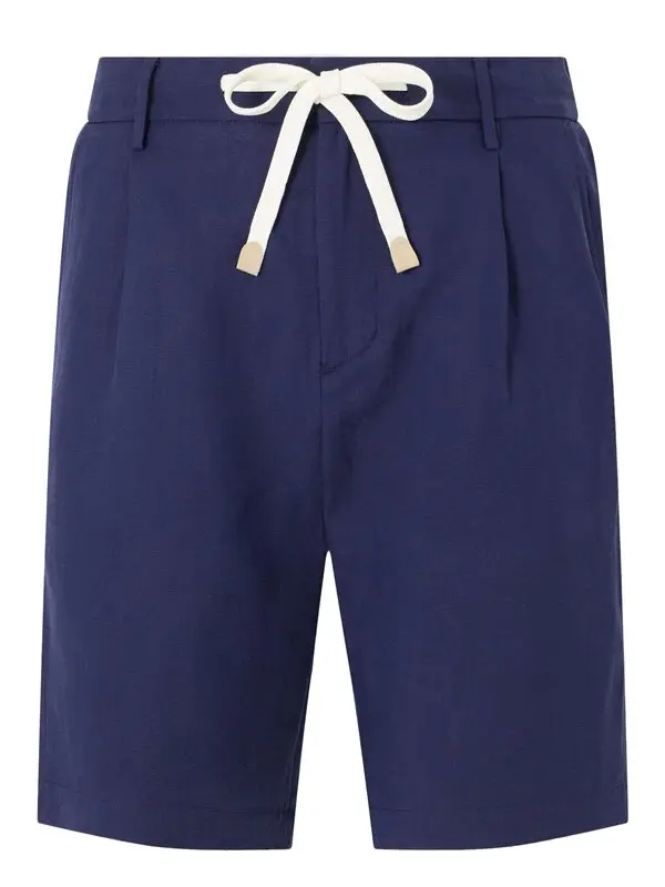 Eleventy Wide-leg Lyocell And Linen-blend Twill Shorts - Navy