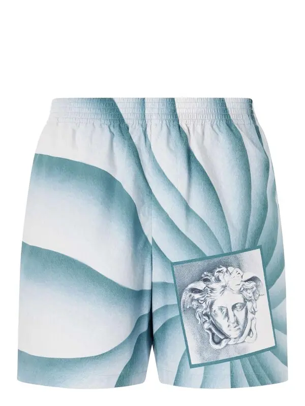 Versace Wide-leg Printed Cotton-poplin Shorts - Teal