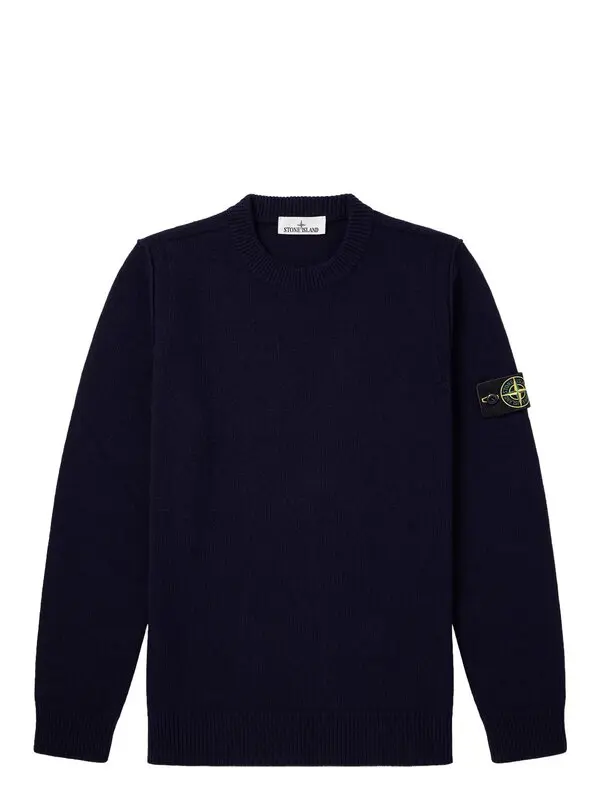 Stone Island Logo-appliquéd Wool-blend Sweater - Blue