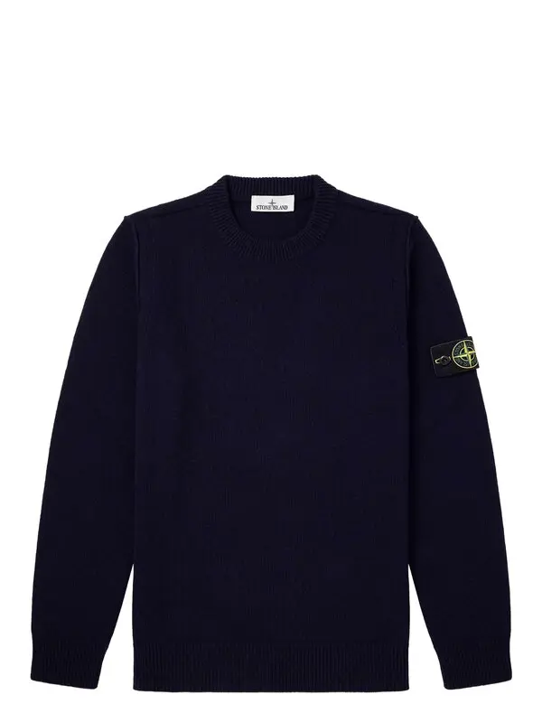 Stone Island Logo-appliquéd Wool-blend Sweater - Navy