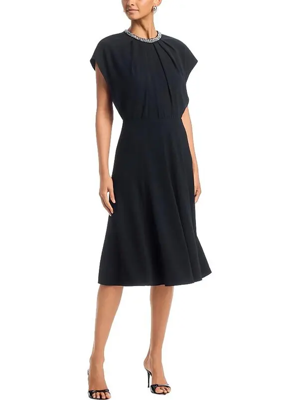Rickie Freeman For Teri Jon Crepe Capelet Sleeve Dress With Necklace Trim - Black