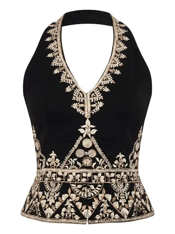 INTERNATIONAL APPEAL Embroidered Tailored Vest - Black