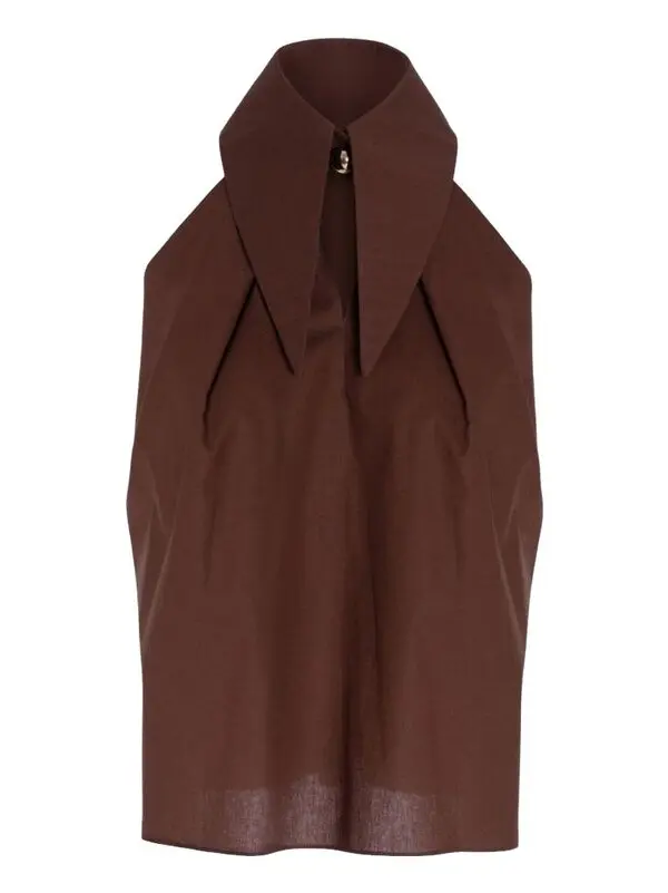 CONCEPTO Sunlit Cotton Top With Oversized Collar - Brown