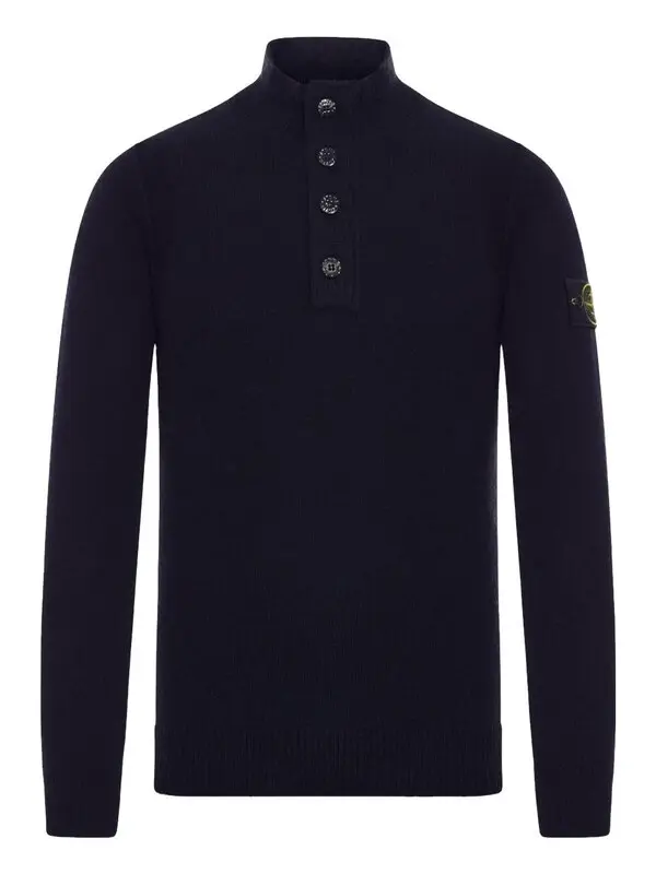 Stone Island Wool Pullover With Button Detail - Blue