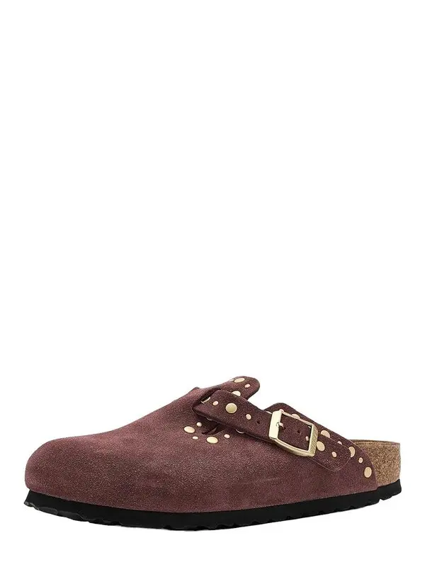 BIRKENSTOCK Boston Clog Suede Shoes With Rivet Detailing - Red