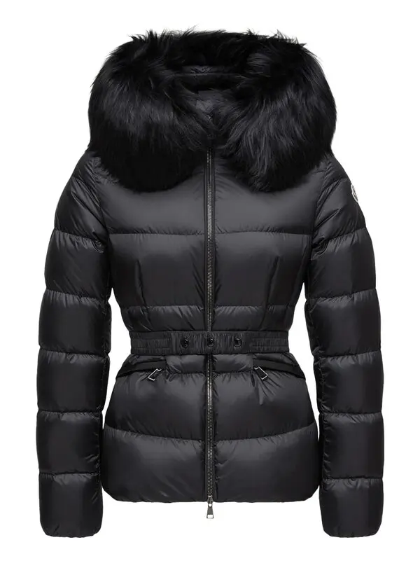 Moncler Boed Hooded Shearling-trimmed Short Down Jacket - Black