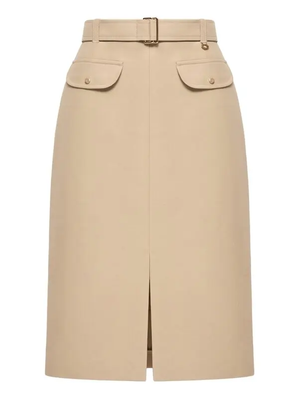 Moncler Belted Knee-length Cotton Skirt - Beige