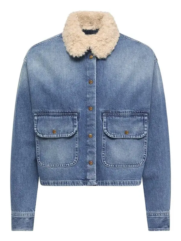 Moncler Teddy Trim Denim Shirt - Blue