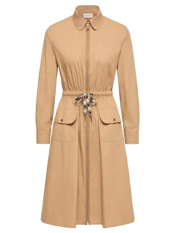 Moncler Cotton Blend Knee-length Shirt Dress - Beige