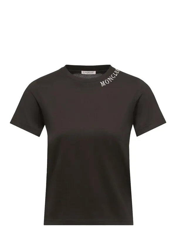 Moncler Cotton T-shirt With Embroidered Sketch Logo - Black