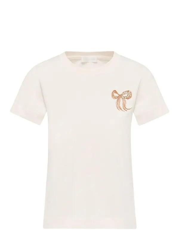 Moncler Embroidered Bow Cotton T-shirt - White