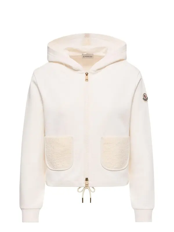 Moncler Cotton Blend Zip-up Sweatshirt With Drawstring Hem - White