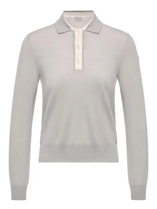 Moncler Wool Long Sleeve Polo Shirt - Grey